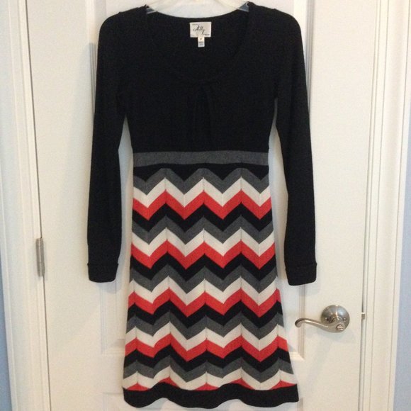 Milly | Dresses | Milly Wave Print Long Sleeve Wool Knit Midi Dress ...